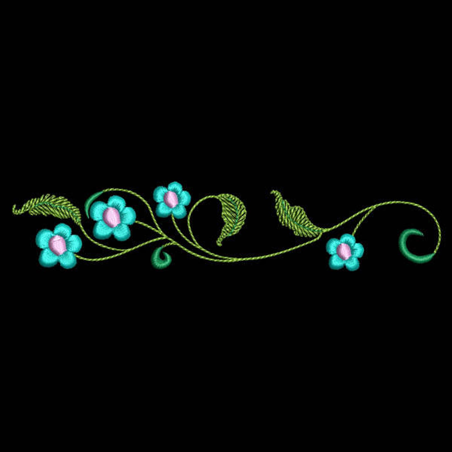 SIMPLE FLOWER BORDERS (5inch) - 10 Machine Embroidery Designs Instant ...