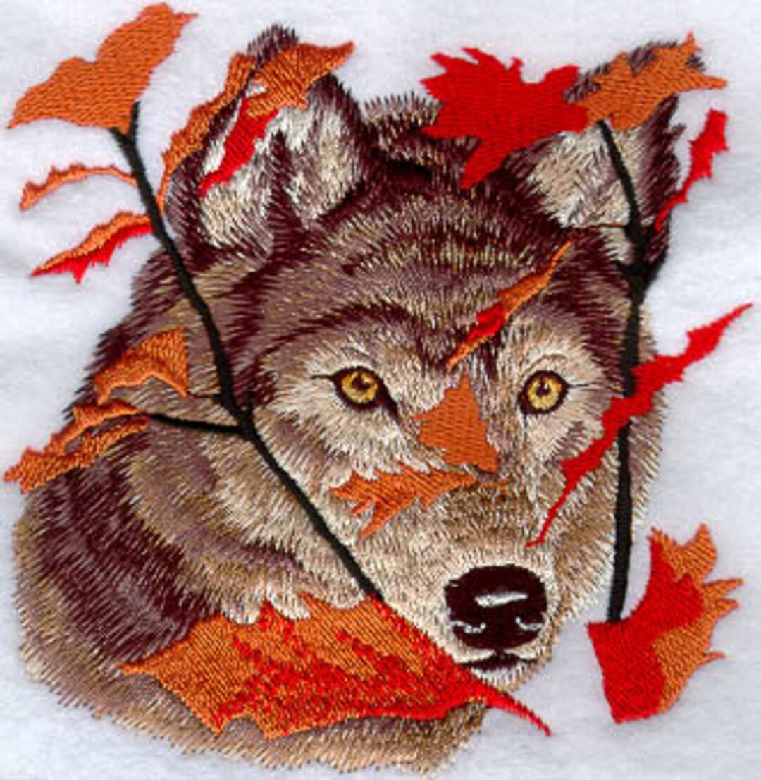 AUTUMN WOLF - Machine Embroidered Quilt Block (azeb) - Etsy
