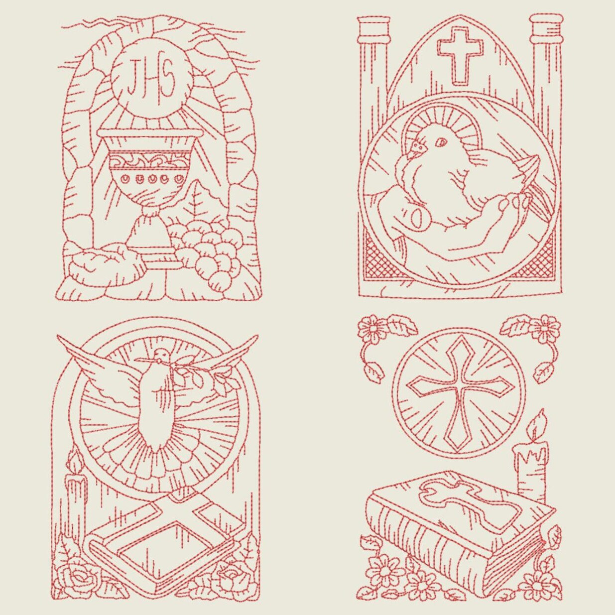 REDWORK RELIGIOUS COLLECTION (5 Inch Size) Pack- 10 Machine Embroidery ...