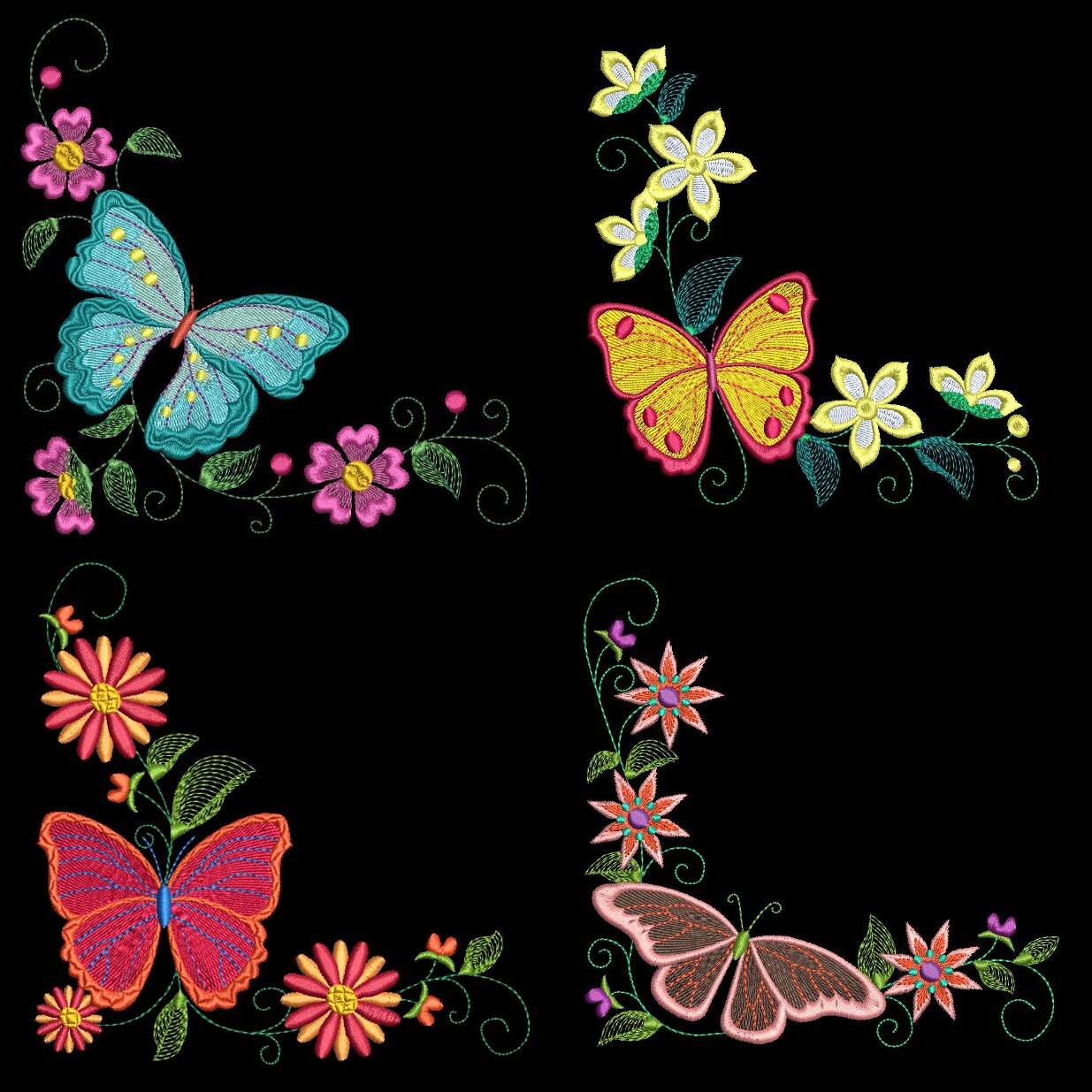FLUTTERBY CORNERS 4inch 10 Machine Embroidery Designs - Etsy