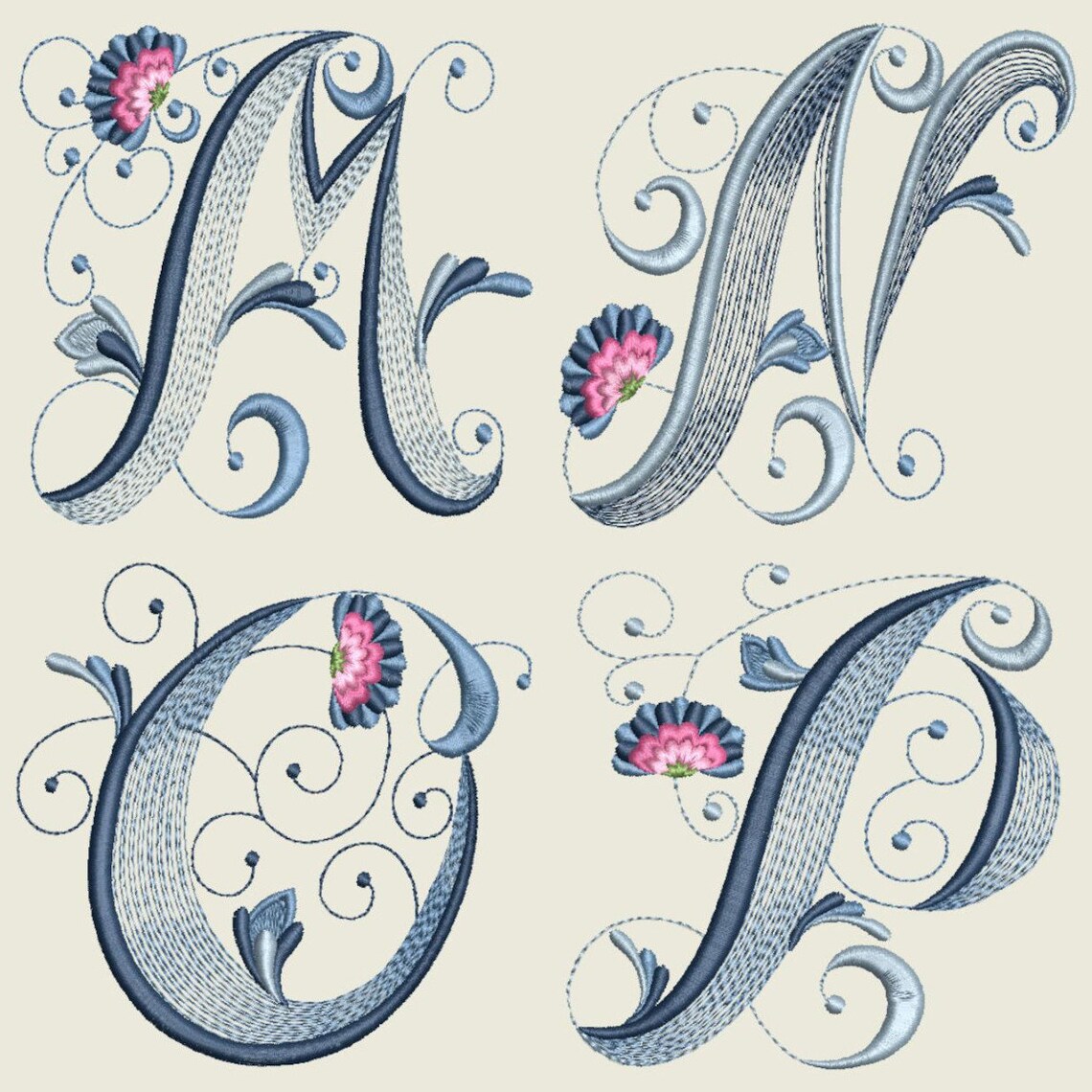 DELFT JACOBEAN ALPHABET (3.88in)- 27 Machine Embroidery Designs Instant ...