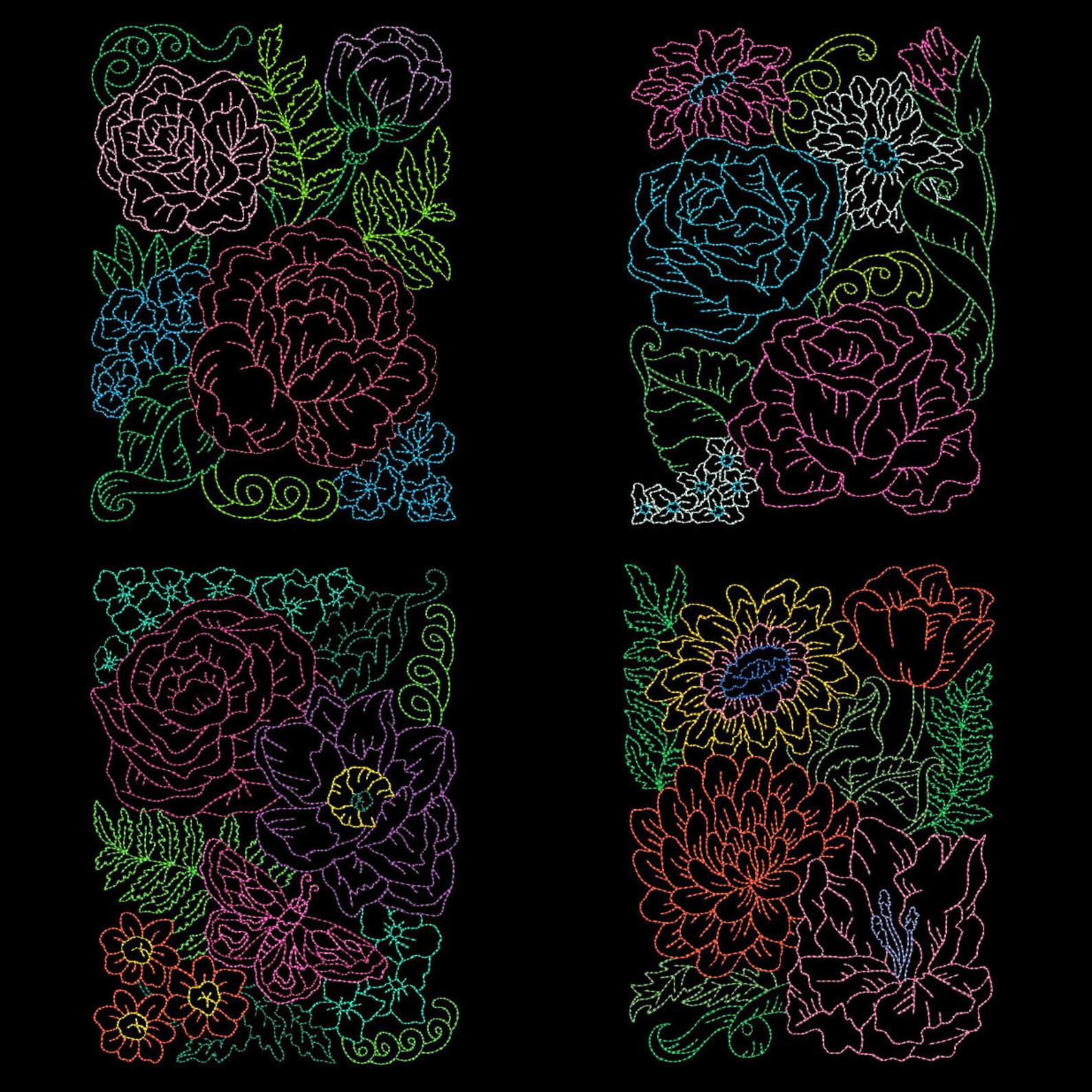 VINTAGE FLORAL BLOCKS (5inch) - 10 Machine Embroidery Designs Instant ...