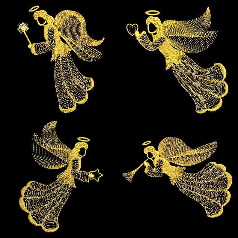 GOLDEN ANGELS (5inch) - 10 Machine Embroidery Designs Instant Download ...