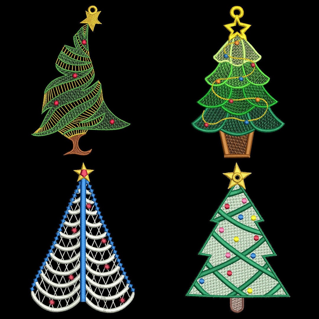 FSL CHRISTMAS TREES (4 Inch)- 10 Machine Embroidery Designs Instant ...