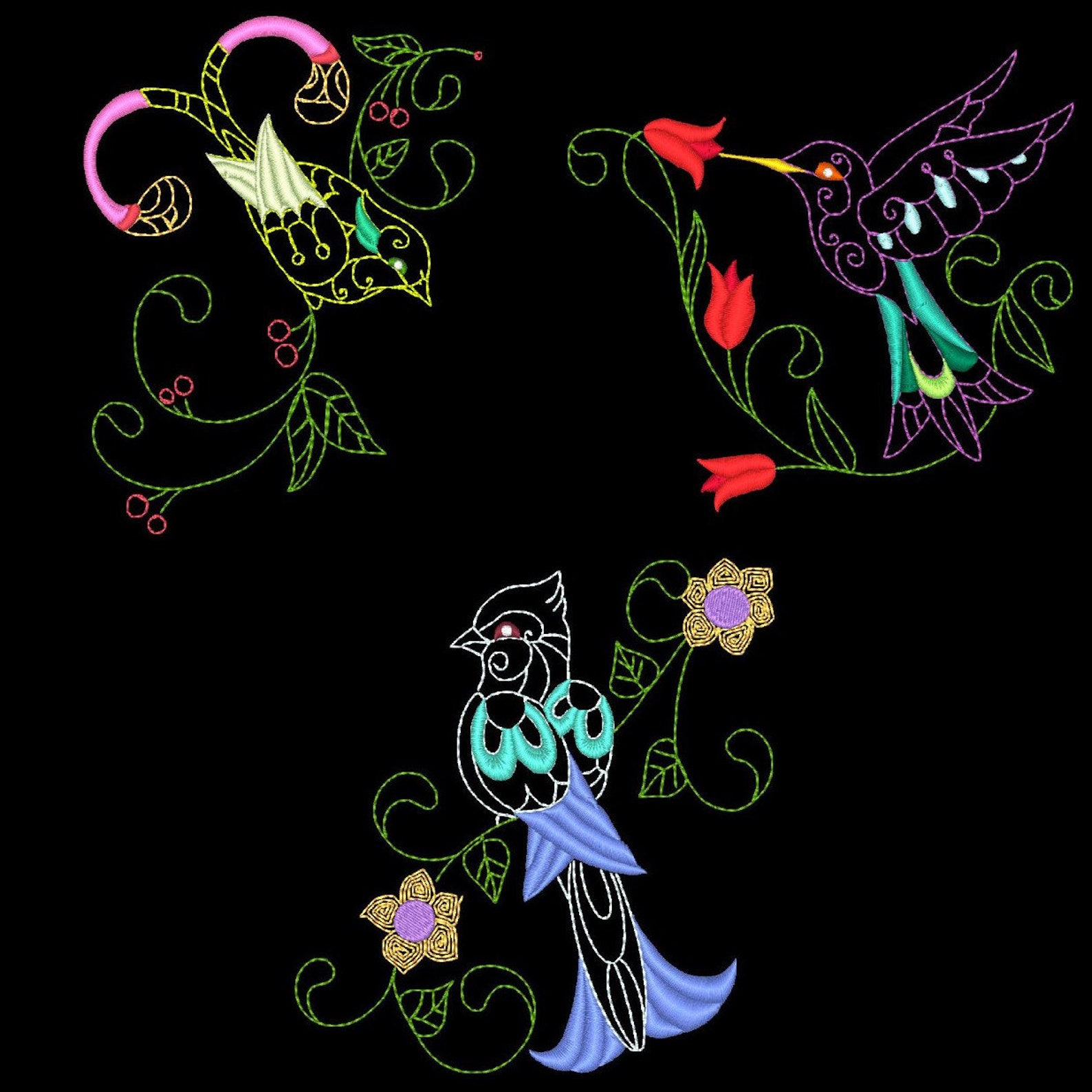VINTAGE CURLY BIRDS 4inch 10 Machine Embroidery Designs - Etsy