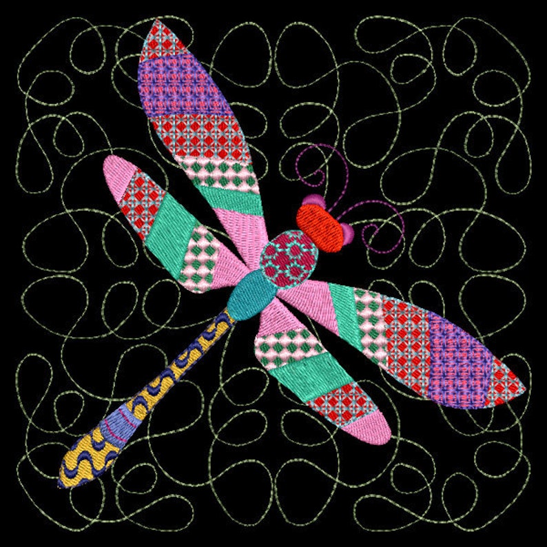 PATCHWORK DRAGONFLIES (5inch) - 24 Machine Embroidery Designs Instant ...