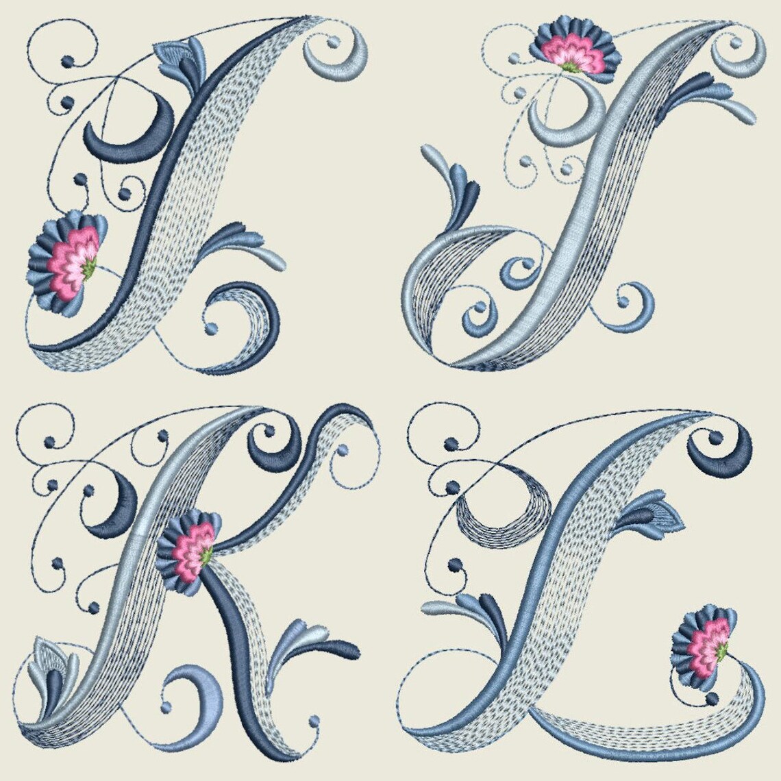 DELFT JACOBEAN ALPHABET (3.88in)- 27 Machine Embroidery Designs Instant ...