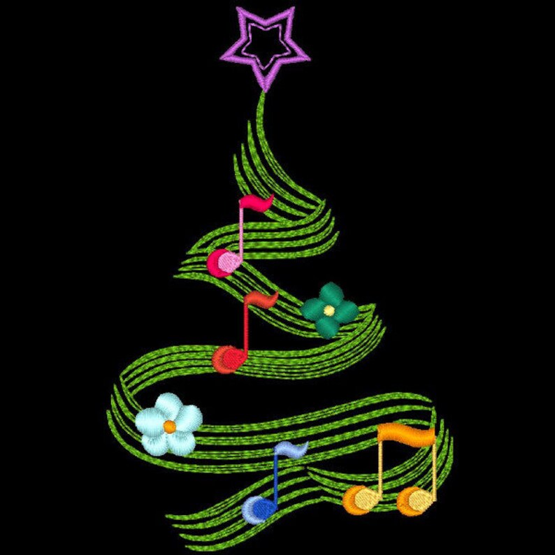 MUSICAL CHRISTMAS TREES (4inch) - 10 Machine Embroidery Designs Instant ...