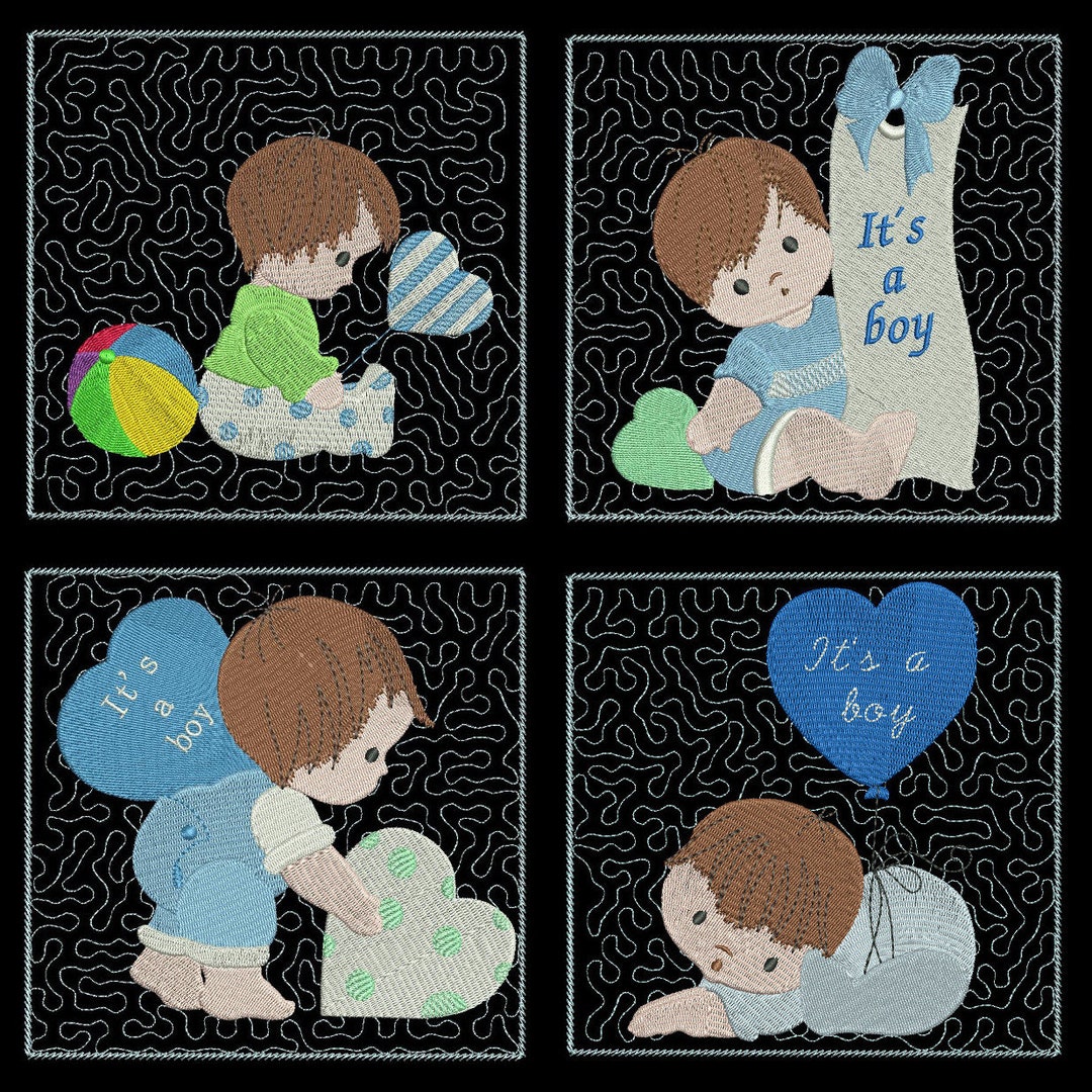 ITS A BOY Quilt Blocks (6inch) - 12 Machine Embroidery Designs Instant ...