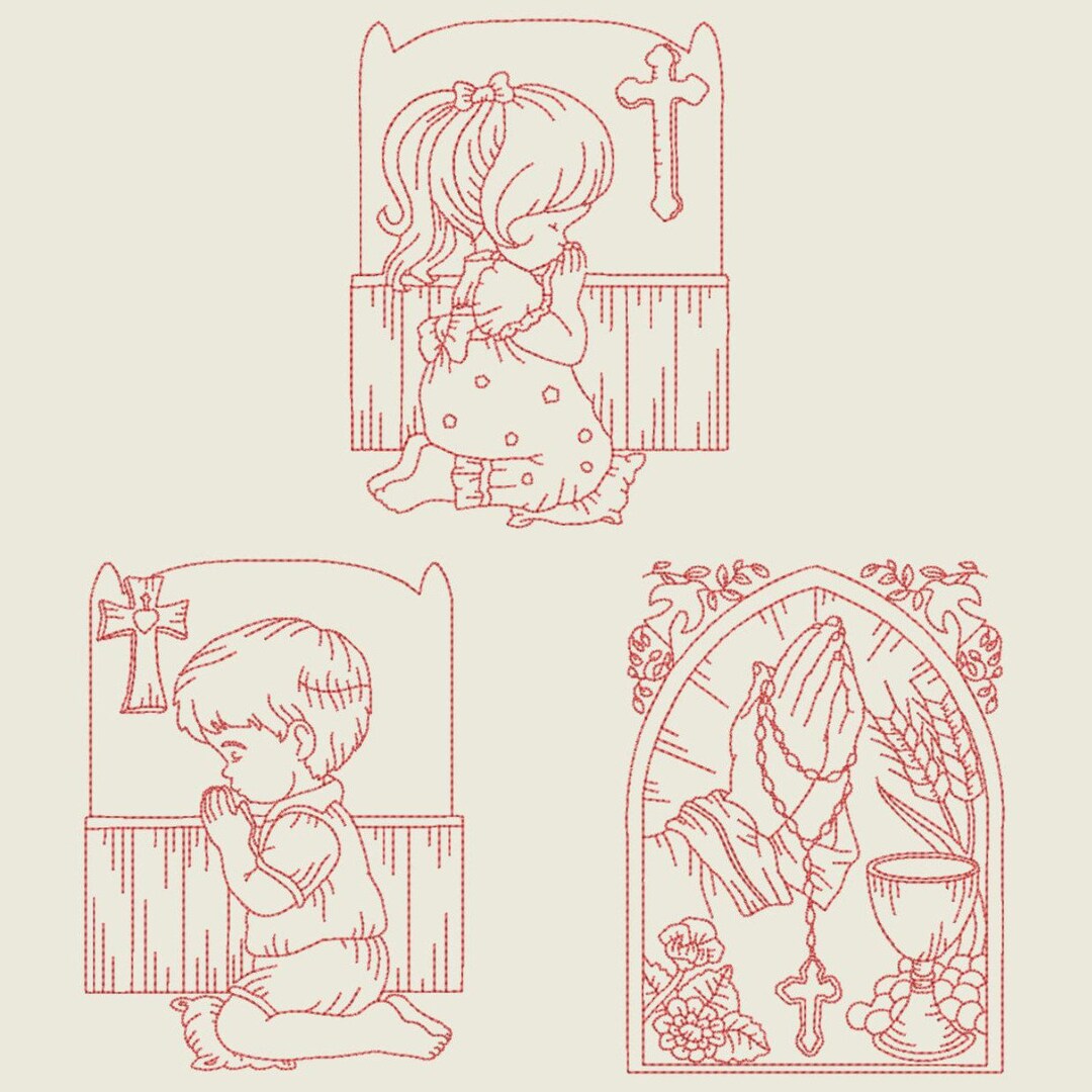 REDWORK RELIGIOUS COLLECTION (5 Inch Size) Pack- 10 Machine Embroidery ...