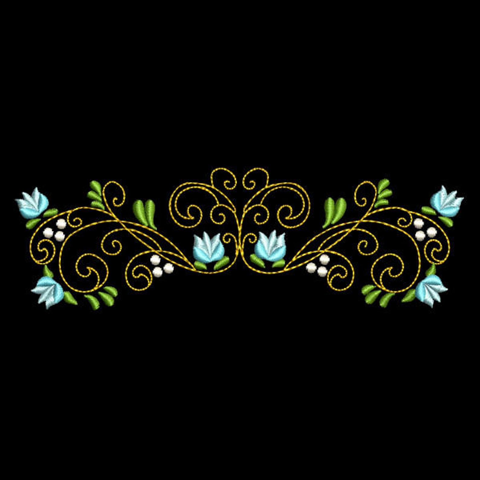 CURLY FLOWER BORDERS (6inch) - 10 Machine Embroidery Designs Instant ...