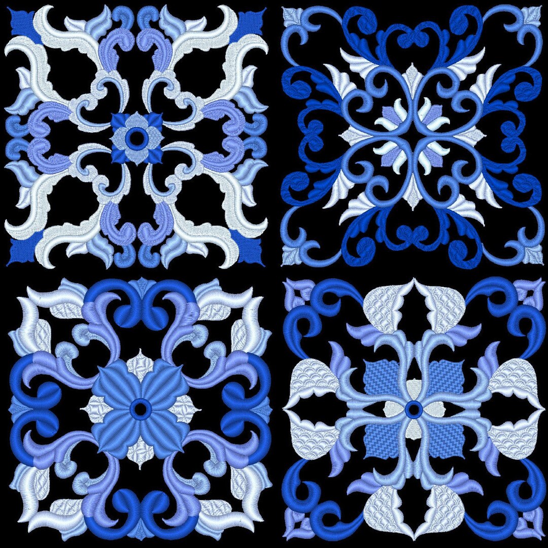 BEAUTIFUL BLUE BLOCKS (4inch) - 10 Machine Embroidery Designs Instant ...