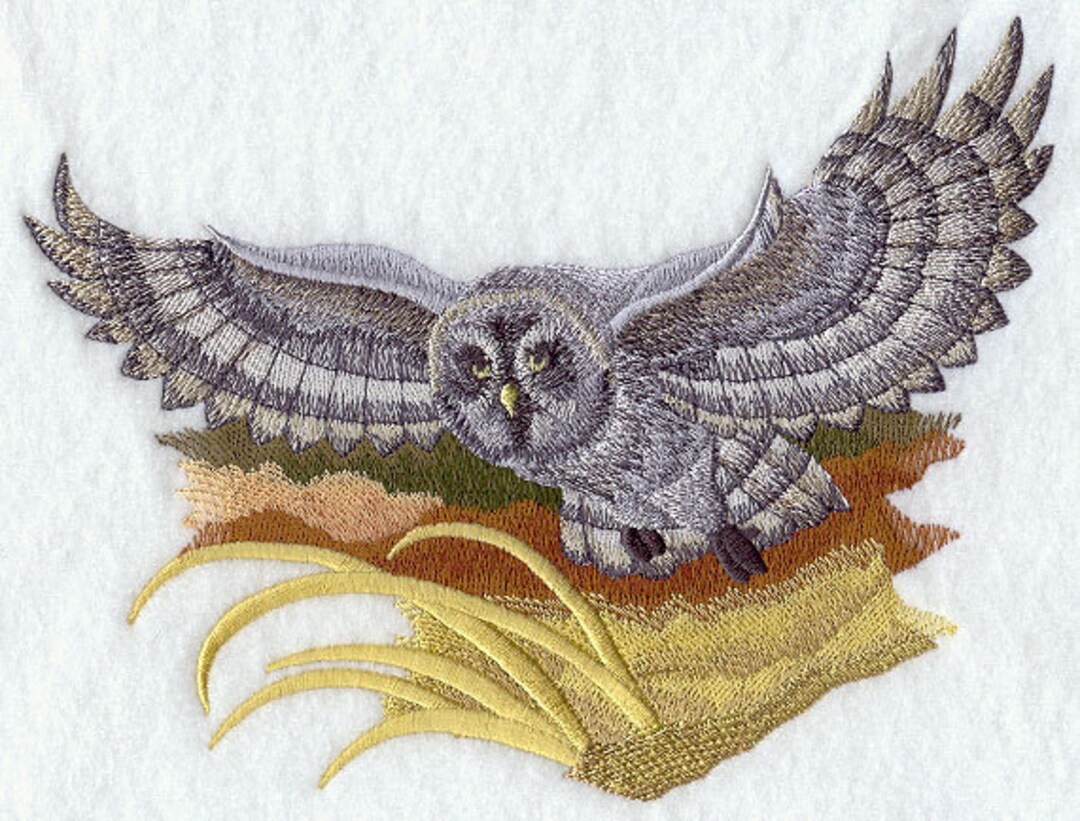 GREAT GREY OWL in Flight- Machine Embroidered Quilt Blocks (azeb) - Etsy