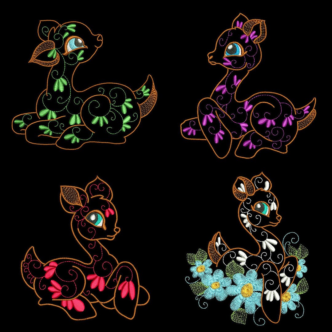 CURLY DEER (4inch) - 10 Machine Embroidery Designs Instant Download 4x4 ...