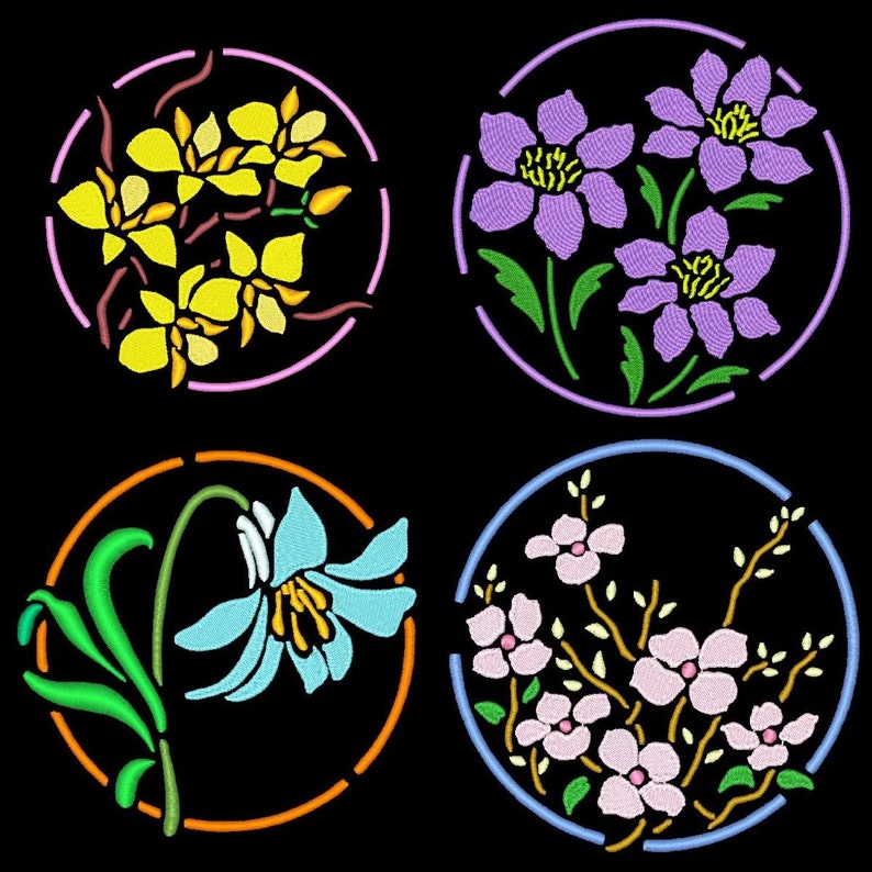 FLOWER CIRCLES 36 Machine Embroidery Designs Instant - Etsy