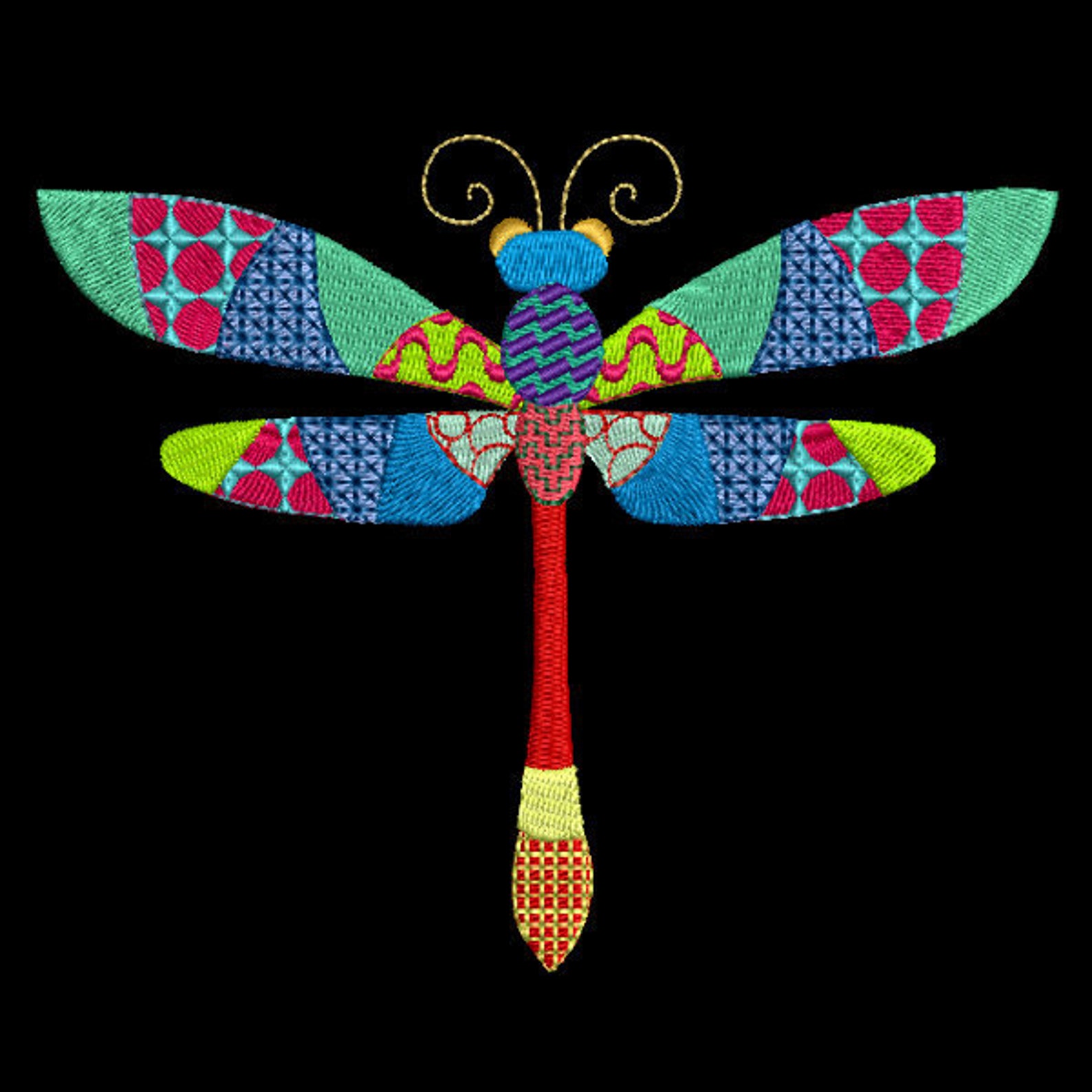 PATCHWORK DRAGONFLIES (5inch) - 24 Machine Embroidery Designs Instant ...