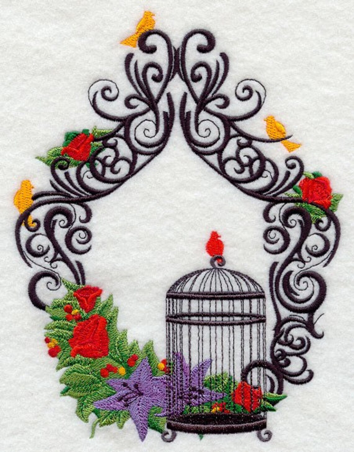 BIRDCAGE WREATH - Machine Embroidery Quilt Block (azeb) - Etsy