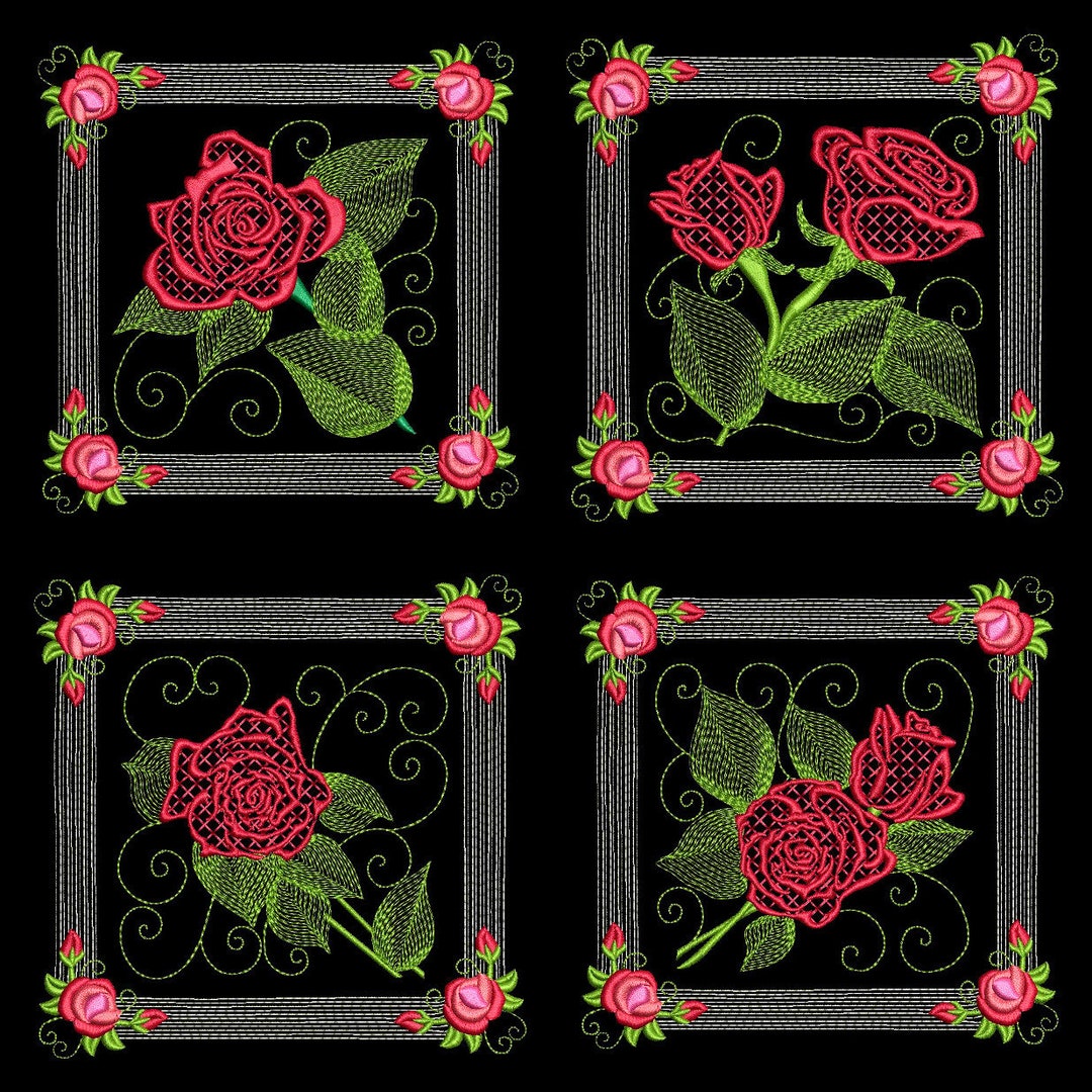 PRETTY ROSE BLOCKS (4inch) - 10 Machine Embroidery Designs Instant ...