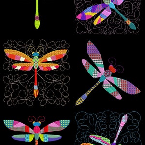 PATCHWORK DRAGONFLIES (4inch) - 24 Machine Embroidery Designs Instant ...
