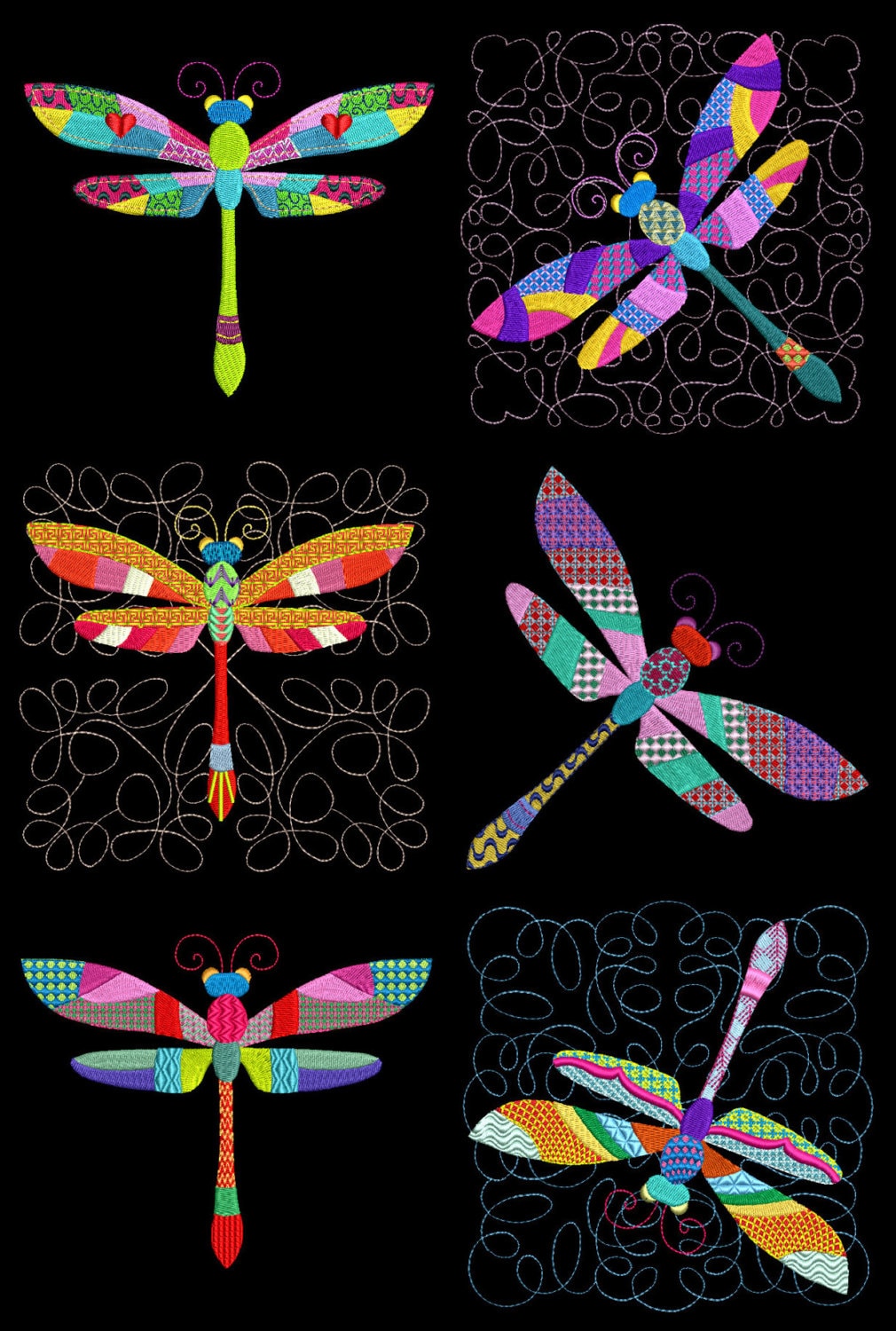 PATCHWORK DRAGONFLIES 6inch 24 Machine Embroidery Designs | Etsy