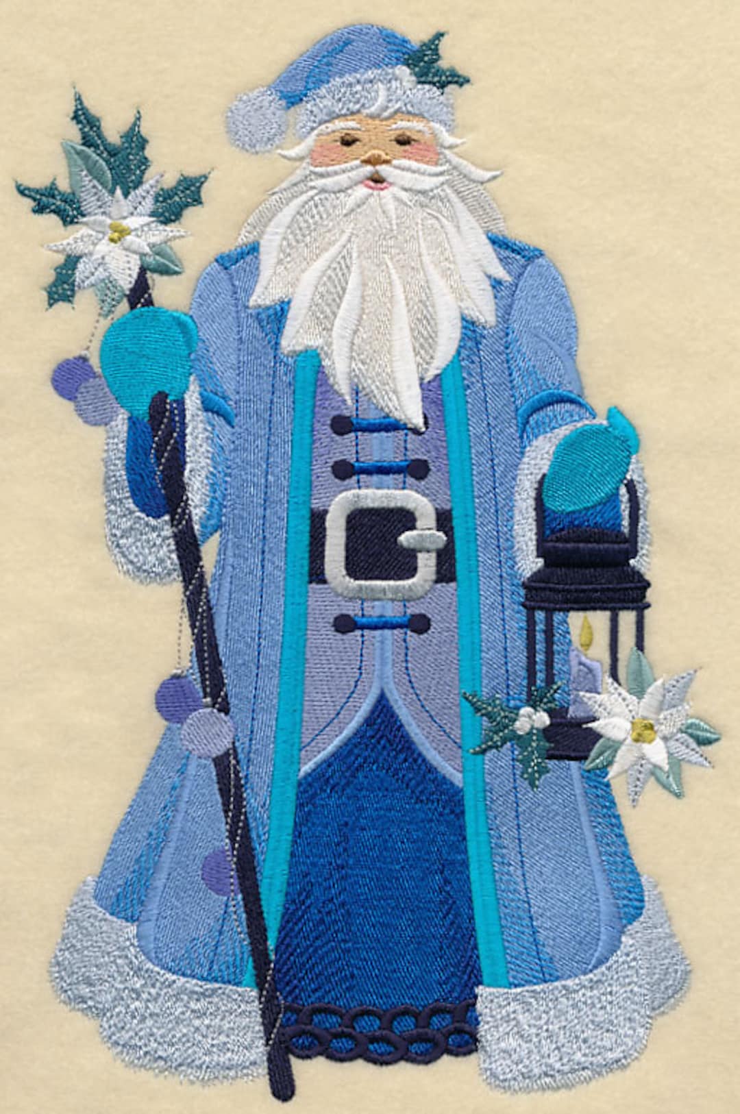 Blue Christmas SANTA CLAUS - - Machine Embroidered Quilt Blocks (azeb ...