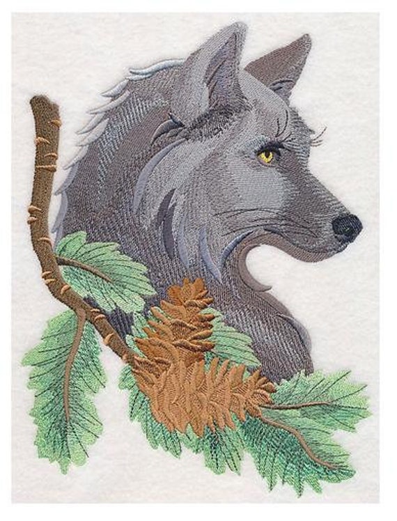 WOLF IN PINE Machine Embroidered Quilt Blocks azeb | Etsy