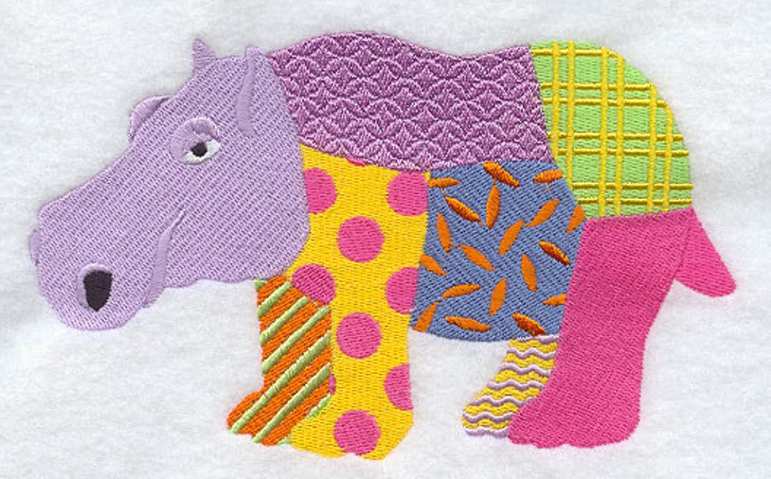 PATCHWORK HIPPO - Machine Embroidered Quilt Blocks(azeb) - Etsy