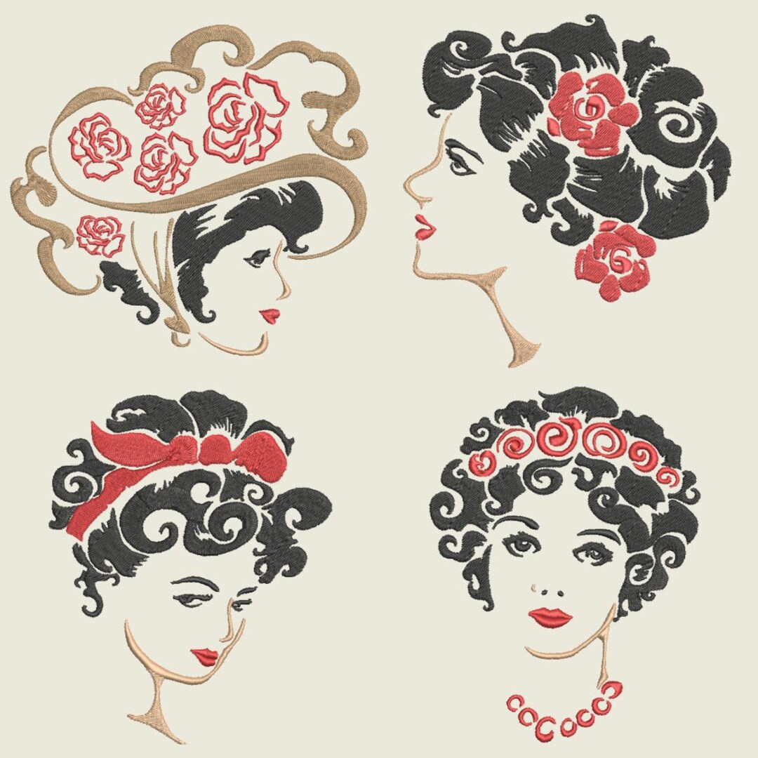 VINTAGE LADIES (4inch) - 10 Machine Embroidery Designs Instant Download ...