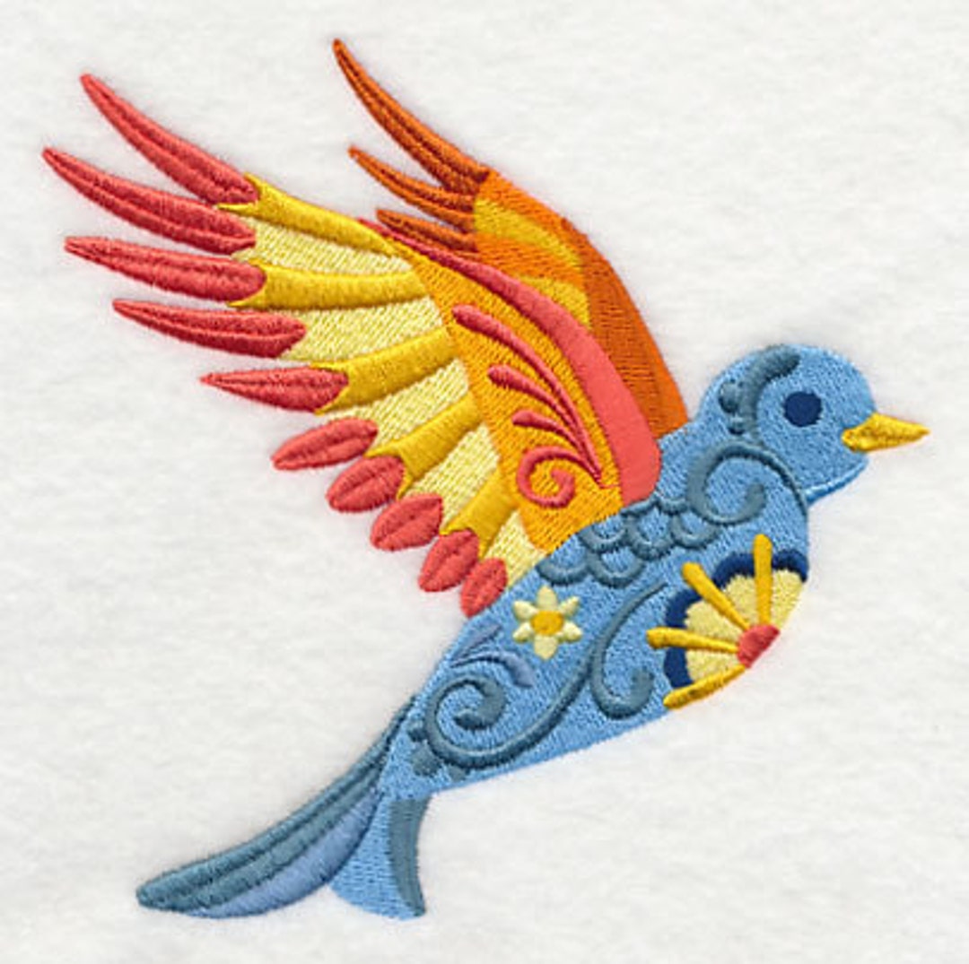 FLOWER POWER BIRD - Machine Embroidered Quilt Block (azeb) - Etsy