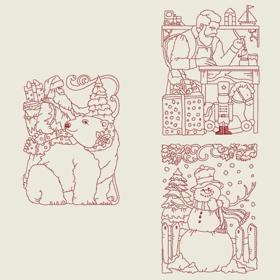 CHRISTMAS REDWORK 6inch 10 Machine Embroidery Designs | Etsy