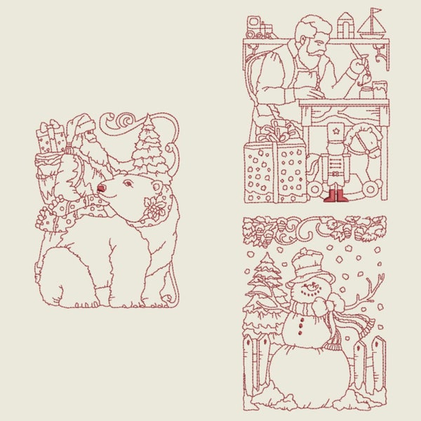 Christmas Redwork - Etsy