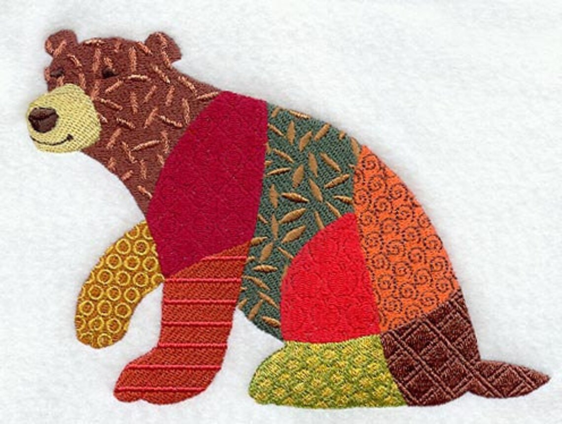 PATCHWORK BEAR Machine Embroidered Quilt Blocksazeb - Etsy