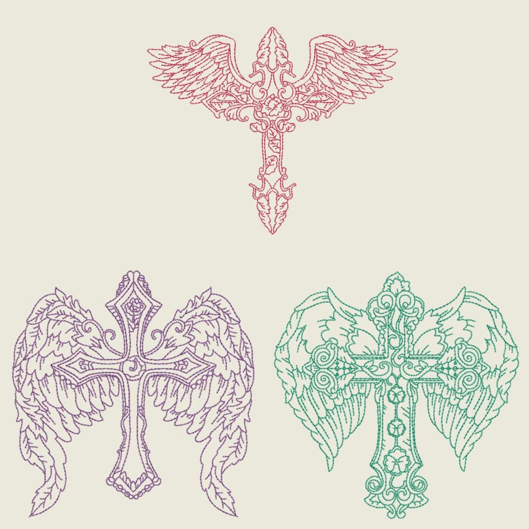 EXQUISITE WINGED CROSSES 1(5inch) - 10 Machine Embroidery Designs ...