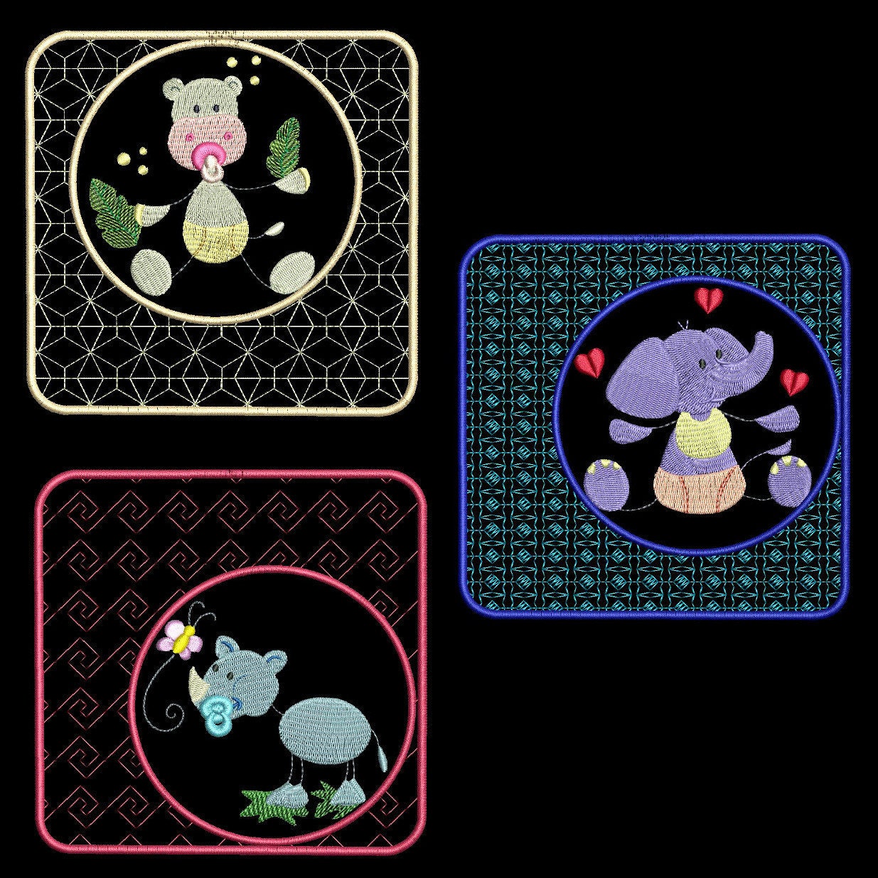 STICKY BABY ANIMAL Blocks (6inch) - 10 Machine Embroidery Designs ...