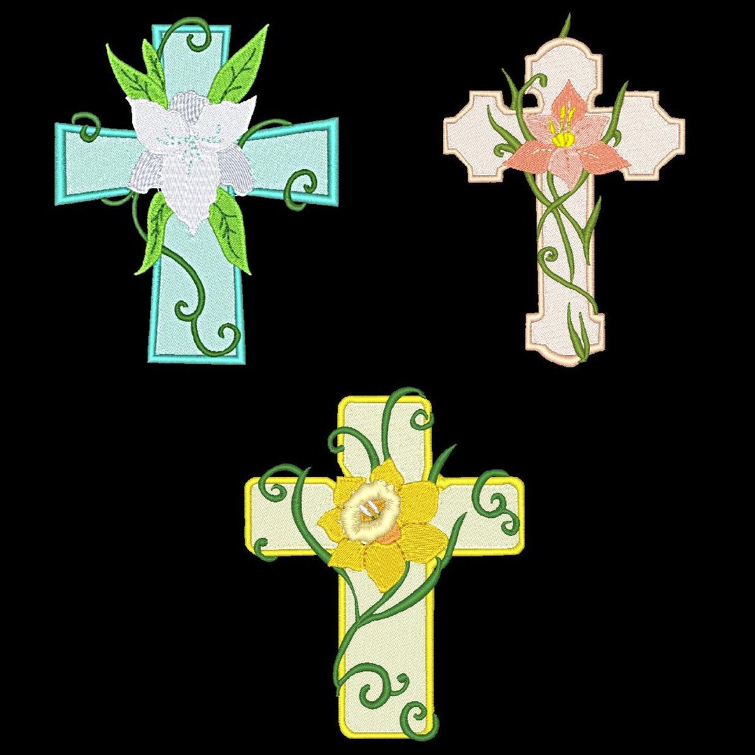 FLORAL CROSSES (4inch) - 10 Machine Embroidery Designs Instant Download ...