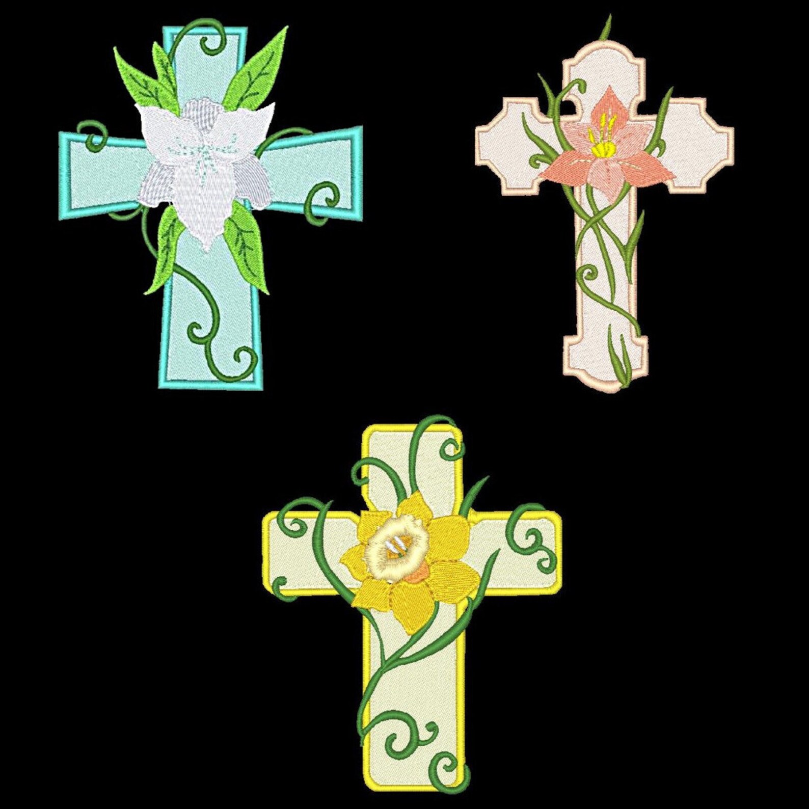 FLORAL CROSSES 4inch 10 Machine Embroidery Designs Instant - Etsy