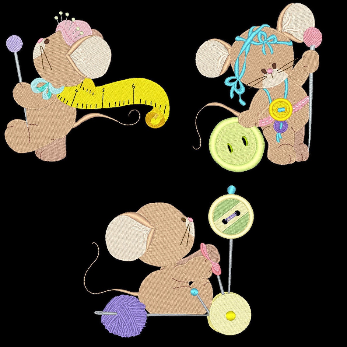 SEW SWEET MICE Design Pack#2 (5inch) - 10 Machine Embroidery Designs ...
