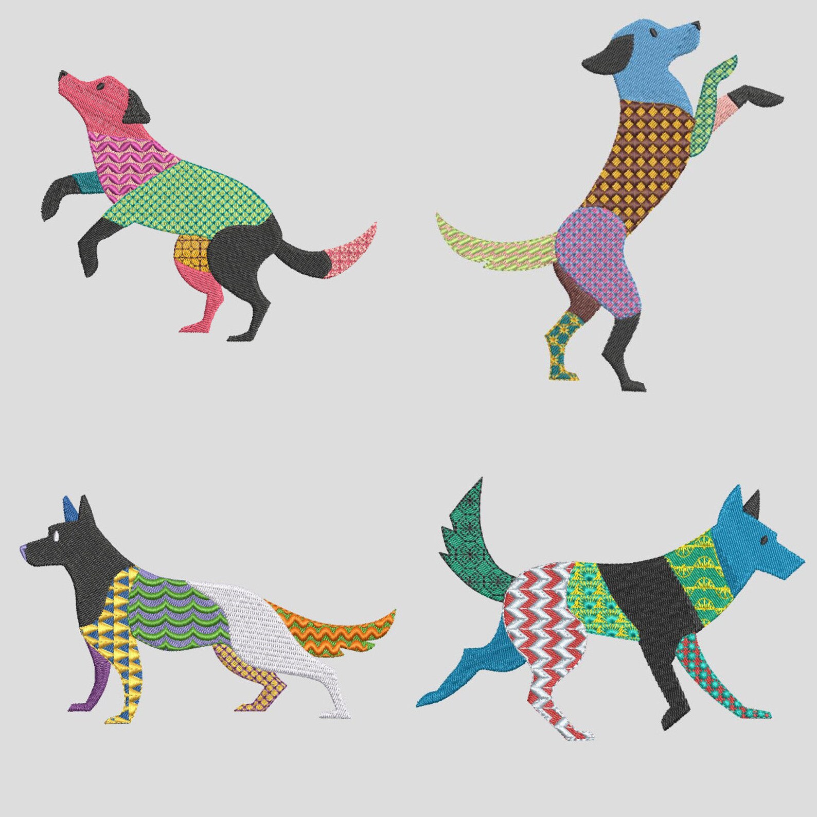 PATCHWORK DOGS 4inch 10 Machine Embroidery Designs Instant | Etsy