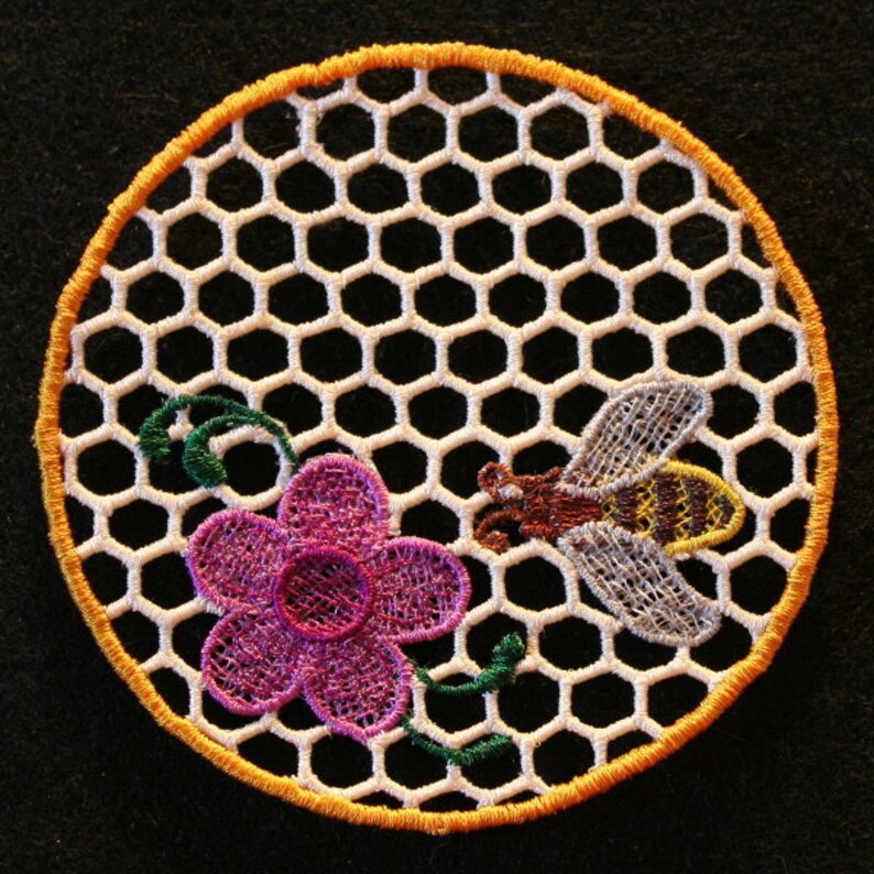 FSL BEEHIVE COASTERS (4inch) - 10 Machine Embroidery Designs Instant ...