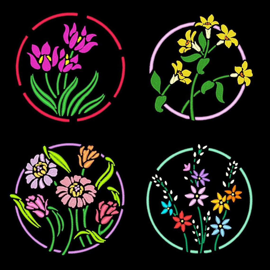 FLOWER CIRCLES 36 Machine Embroidery Designs Instant - Etsy