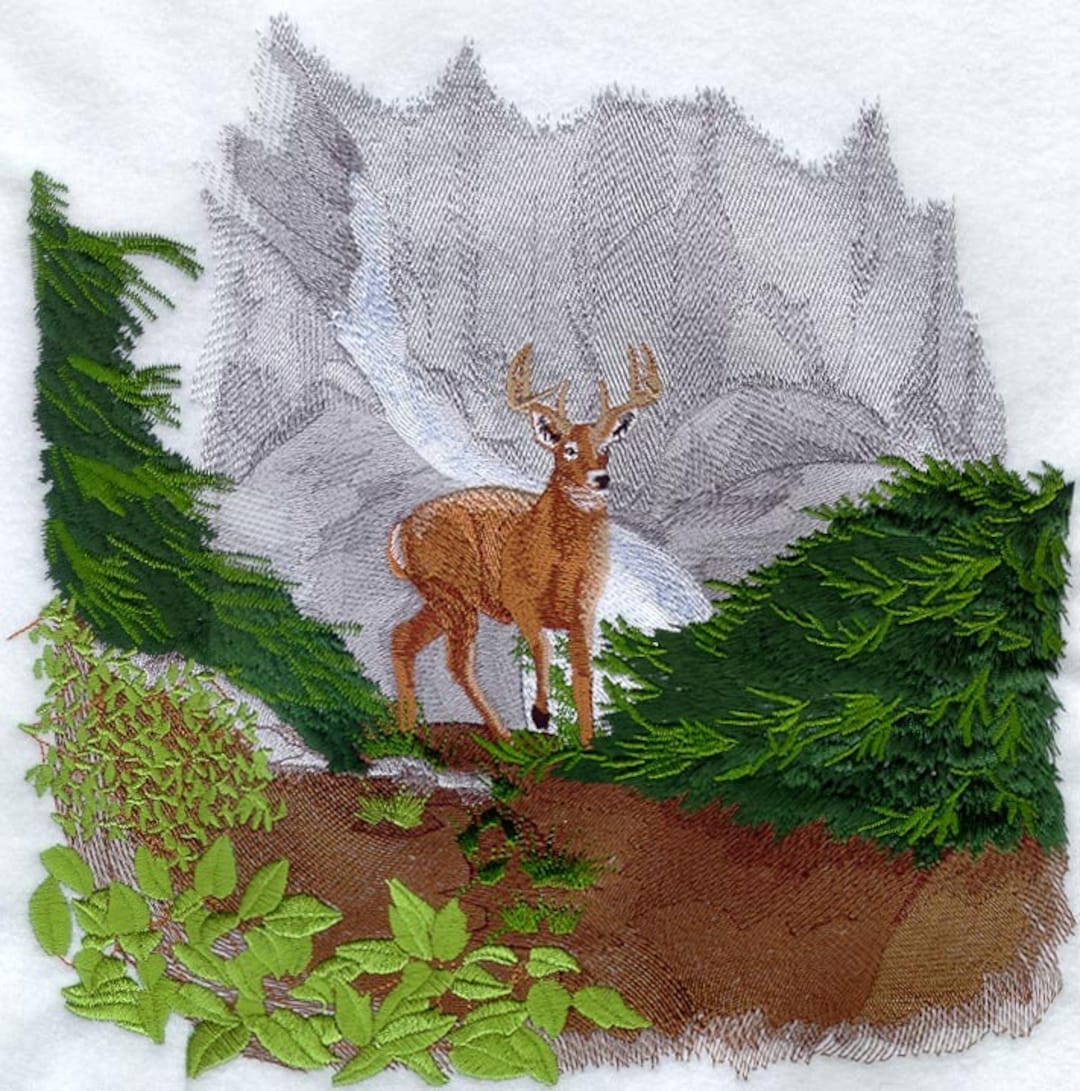 DEER SCENE - Machine Embroidery Quilt Block (azeb) - Etsy