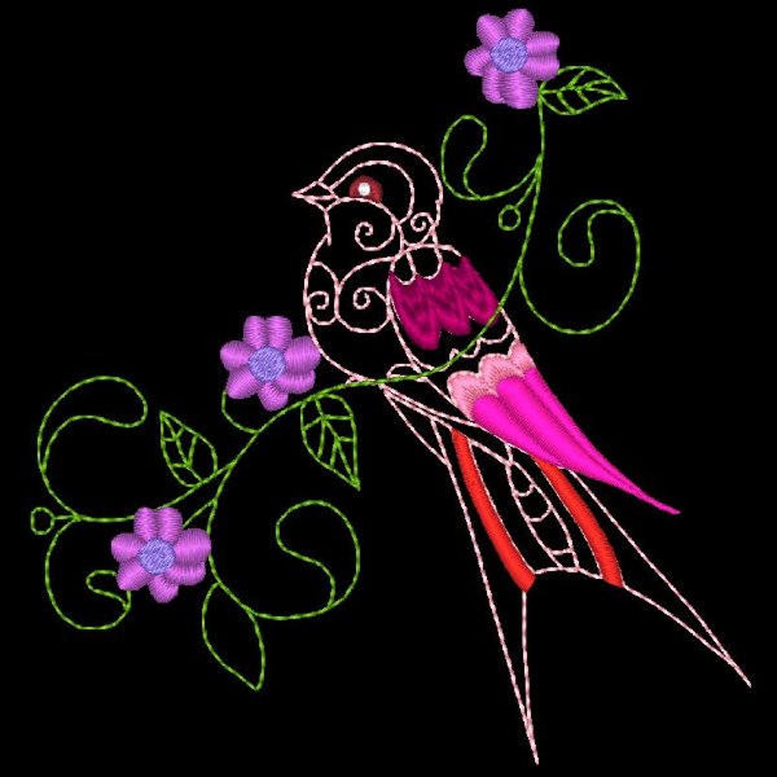 VINTAGE CURLY BIRDS 4inch 10 Machine Embroidery Designs | Etsy