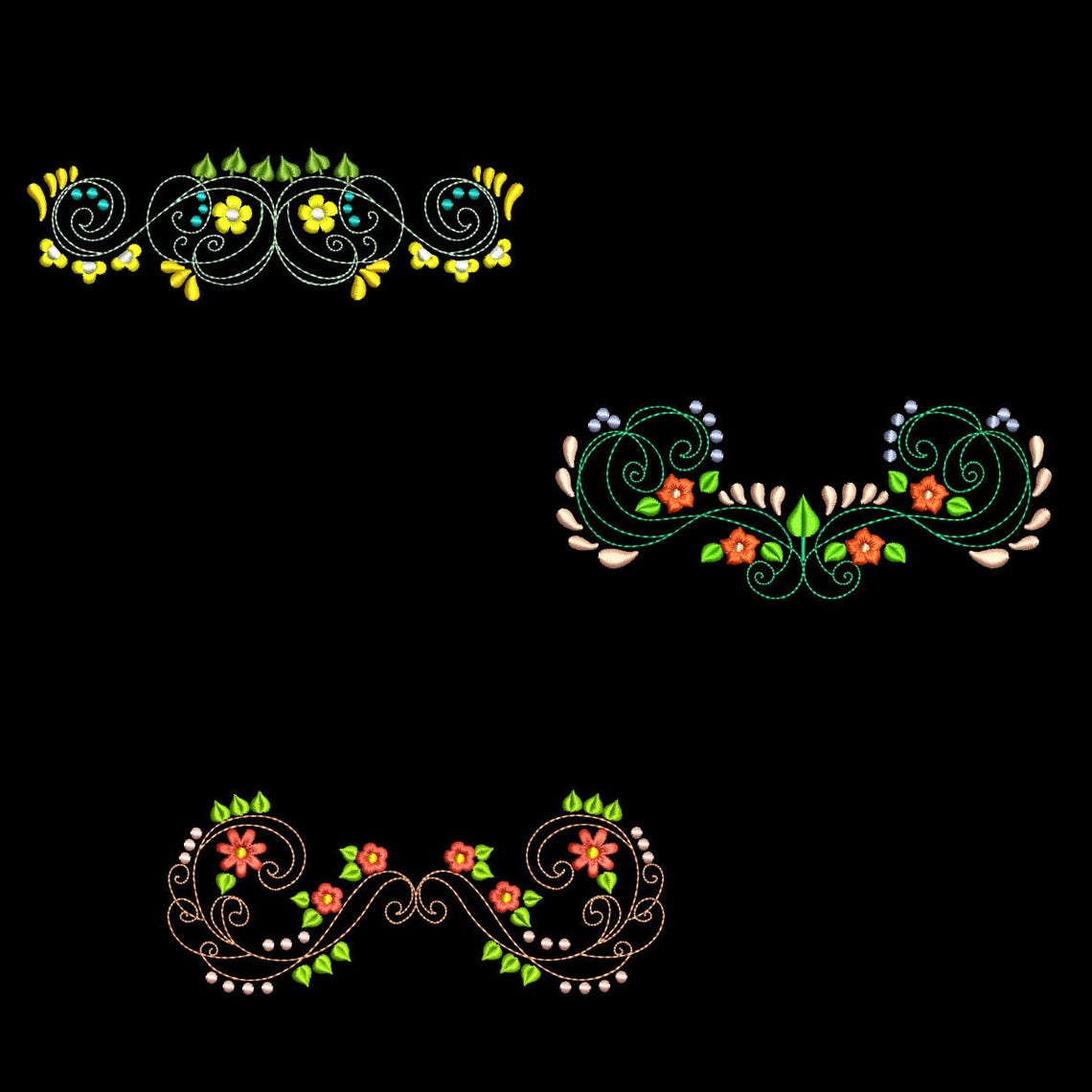 CURLY FLOWER BORDERS (4inch) - 10 Machine Embroidery Designs Instant ...