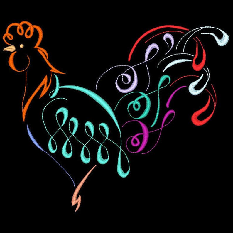 SWIRLY ARTDECO ROOSTERS 4inch 10 Machine Embroidery - Etsy