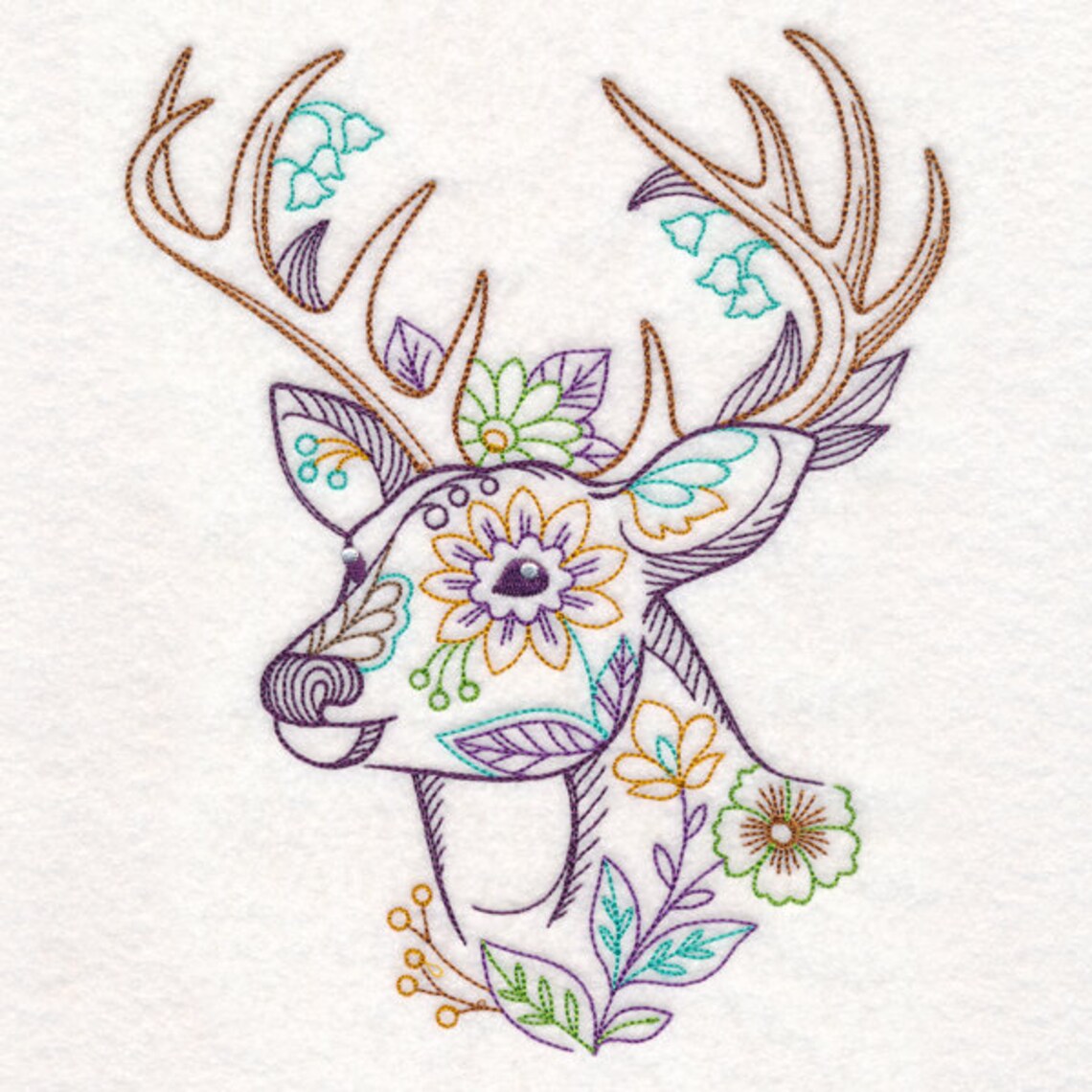 FOREST FLOWER BUCK vintage Machine Embroidery Quilt Block - Etsy