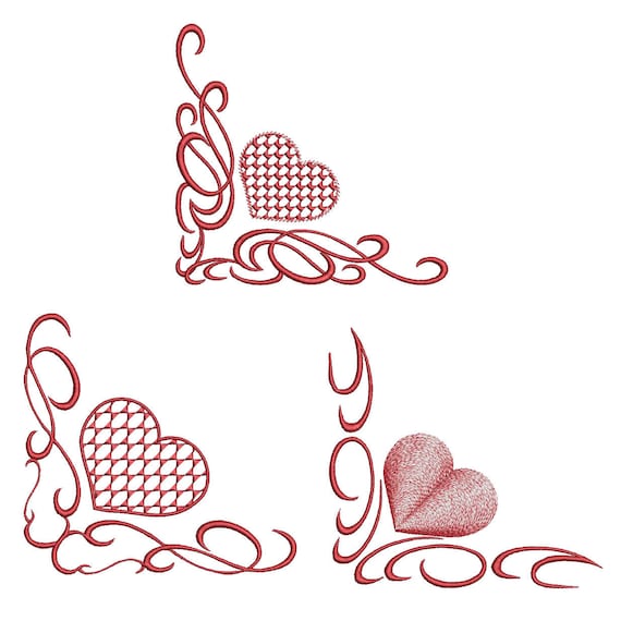 HEART CORNERS 5inch 10 Machine Embroidery Designs Instant | Etsy
