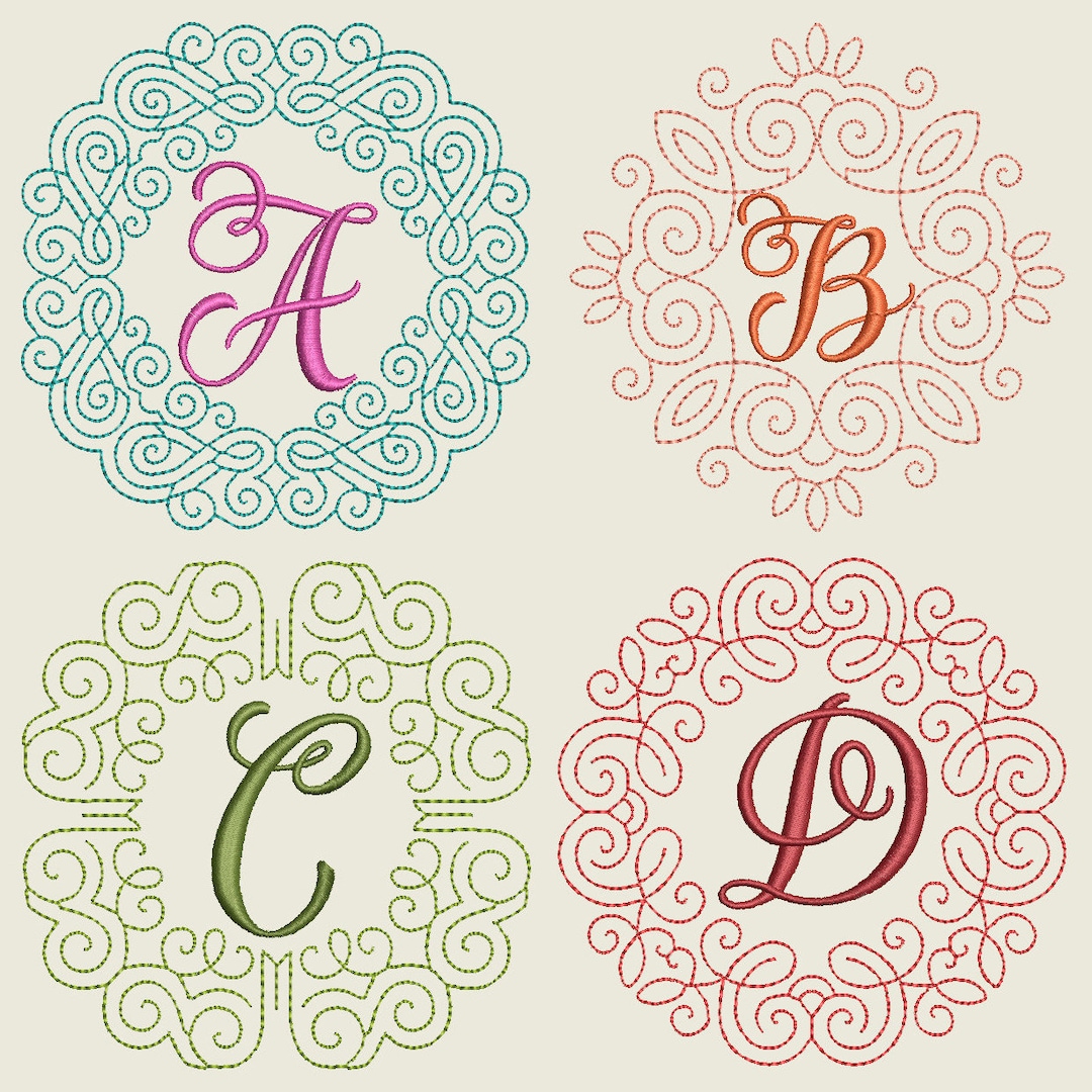 MONOGRAM CURLY ALPHABET (3.88in)- 27 Machine Embroidery Designs Instant ...