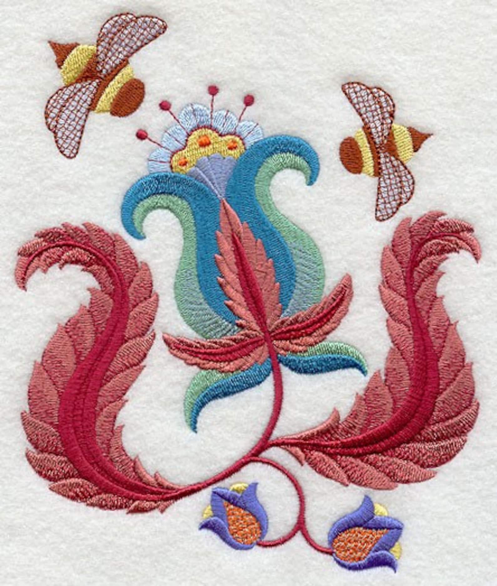 JACOBEAN FLOWER 3 Machine Embroidered Quilt Block azeb - Etsy