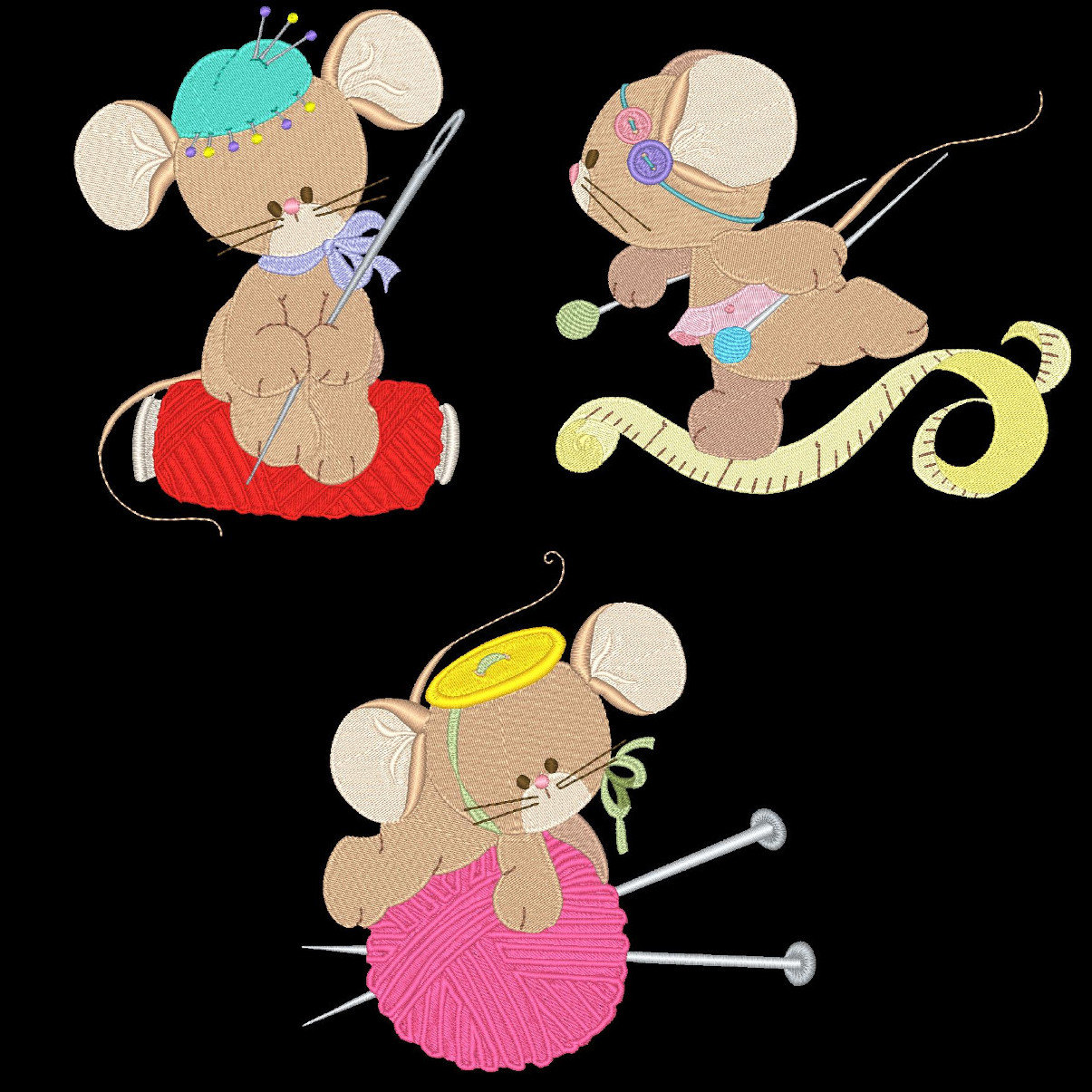 SEW SWEET MICE Design Pack#2 (5inch) - 10 Machine Embroidery Designs ...