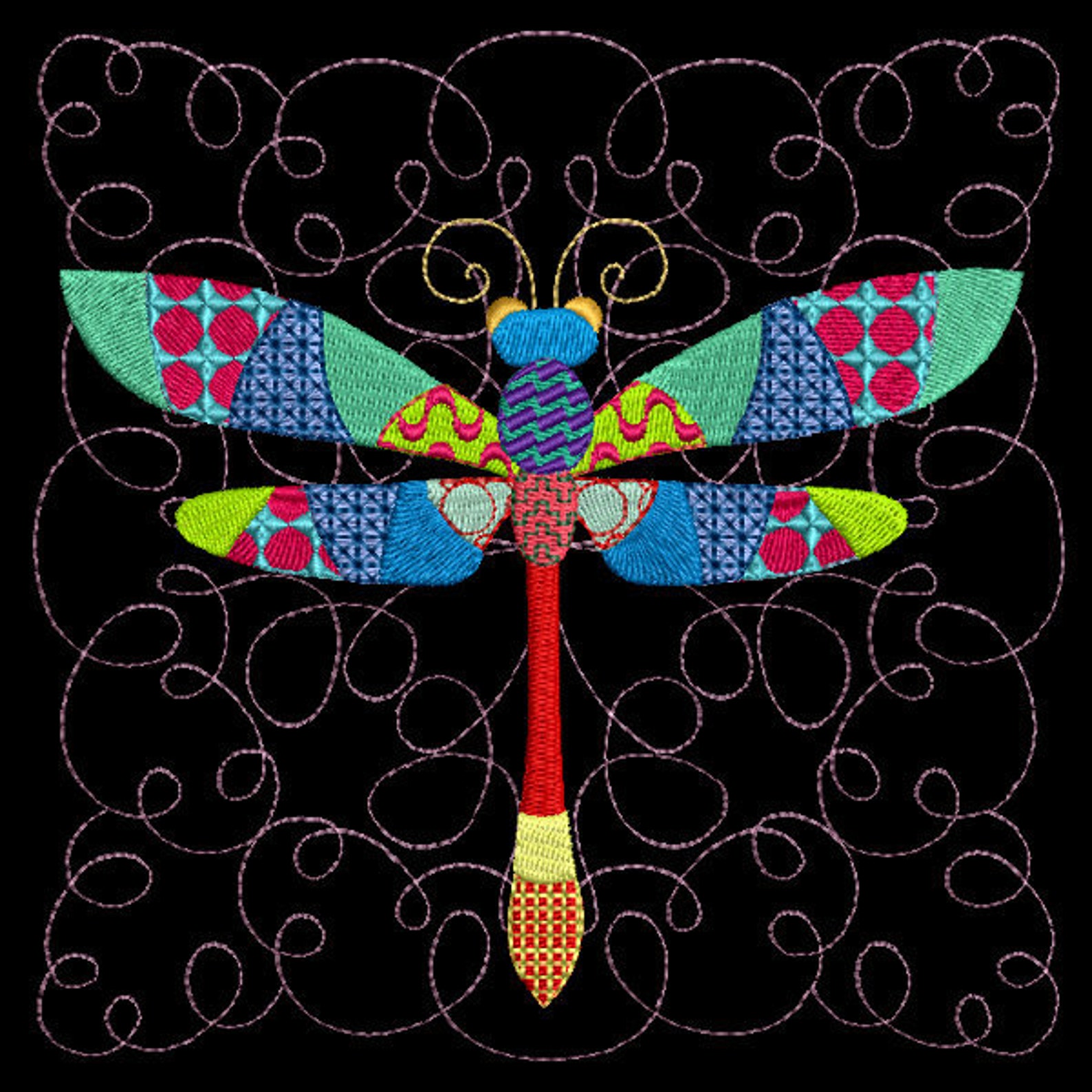 PATCHWORK DRAGONFLIES (4inch) - 24 Machine Embroidery Designs Instant ...